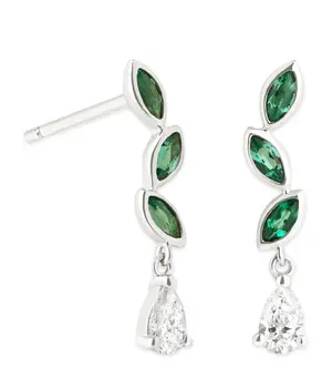 ASTRID & MIYU 14k White Gold, Diamond And Emerald Earrings - Silver