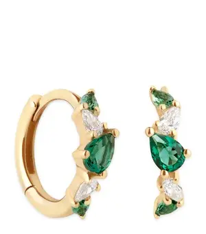 ASTRID & MIYU Diamond And Emerald Marquise Huggie Earrings - Gold
