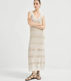 Brunello Cucinelli Cotton Stripe Knit Maxi Dress - Beige