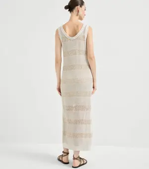 Brunello Cucinelli Cotton Stripe Knit Maxi Dress - Beige