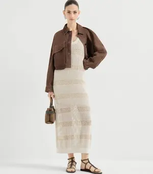 Brunello Cucinelli Cotton Stripe Knit Maxi Dress - Beige
