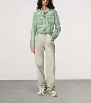 Loewe Lambskin Cropped Jacket - Green