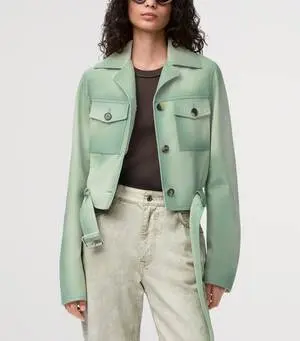 Loewe Lambskin Cropped Jacket - Green