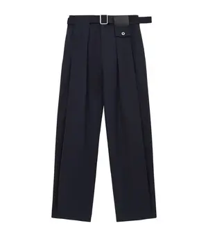 Loewe Cotton-silk Gabardine Belted Trousers - Navy