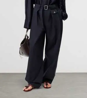 Loewe Cotton-silk Gabardine Belted Trousers - Navy
