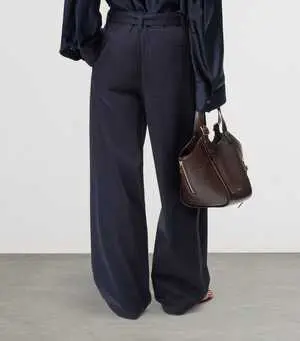 Loewe Cotton-silk Gabardine Belted Trousers - Navy