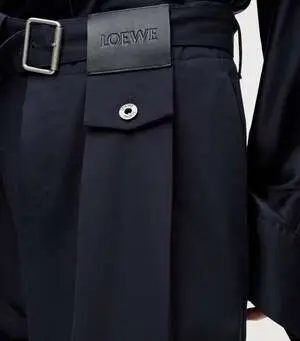 Loewe Cotton-silk Gabardine Belted Trousers - Navy