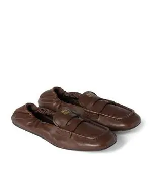 Miu Miu Nappa Leather Ruched Loafers - Brown
