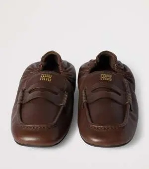 Miu Miu Nappa Leather Ruched Loafers - Brown