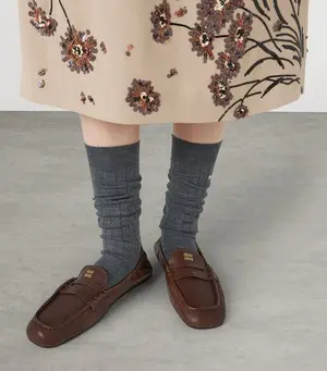 Miu Miu Nappa Leather Ruched Loafers - Brown
