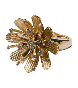 Miu Miu Crystal-embellished Floral Ring - Metallic