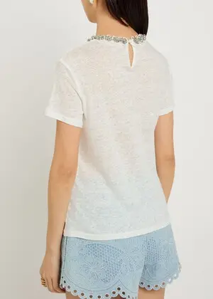 Zimmermann Embellished Slubbed Linen T-shirt