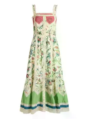 Etro Cotton Midi Dress With Floral Motif And Lace Inserts - Neutrals