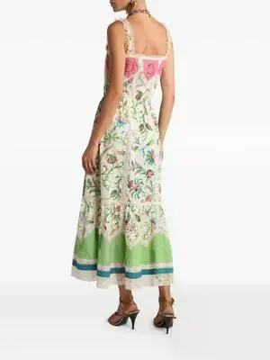 Etro Cotton Midi Dress With Floral Motif And Lace Inserts