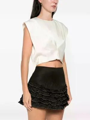 Sandro Satin-effect Cropped Top With Round Neckline - Neutrals