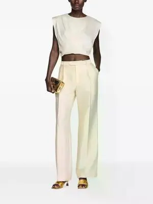Sandro Satin-effect Cropped Top With Round Neckline - Neutrals