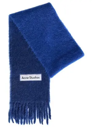 Acne Studios Logo-appliquéd Fringed Alpaca-blend Scarf - Blue