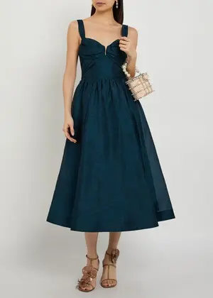 Zimmermann Rebellion Pleated Linen And Silk-blend Midi Dress - Teal