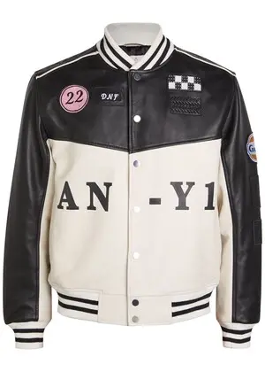 AN-Y1 Appliquéd Padded Leather Bomber Jacket - Black And White