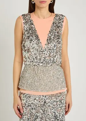 Rabanne Sequin-embellished Satin Top - Silver