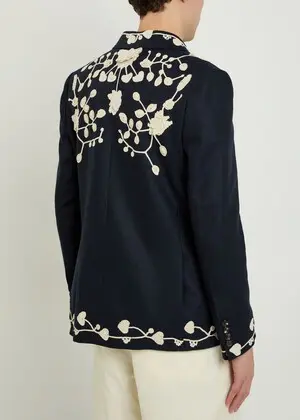 BODE Snowdrop Embroidered Wool-blend Blazer