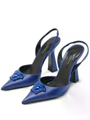 Versace Medusa Leather Slingback Pumps - Blue