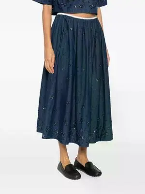 Maje Embellished Denim Midi Skirt - Blue