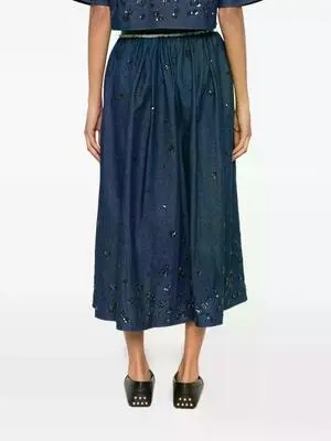 Maje Embellished Denim Midi Skirt - Blue