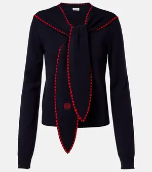 Loewe Scarf-detail Wool Sweater - Blue