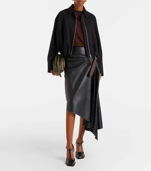 Loewe Asymmetric Draped Leather Midi Skirt
