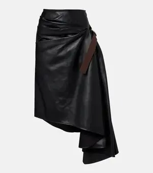 Loewe Asymmetric Draped Leather Midi Skirt - Black