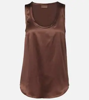 Brunello Cucinelli Silk-Blend Satin Tank Top Brown