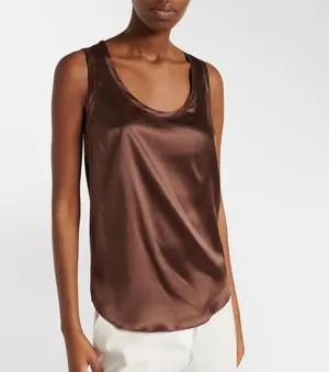 Brunello Cucinelli Silk-blend Satin Tank Top - Brown