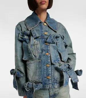 GANNI Bow-detail Denim Jacket - Blue
