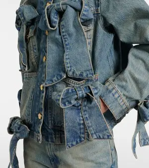 GANNI Bow-detail Denim Jacket - Blue