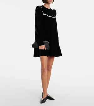 GANNI Lace-trimmed Velvet Mini Dress