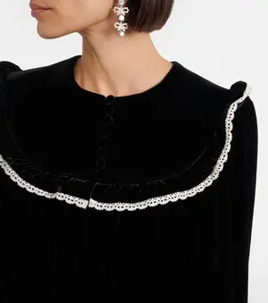 GANNI Lace-trimmed Velvet Mini Dress