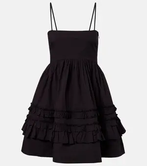 GANNI Ruffled Cotton-blend Minidress - Black