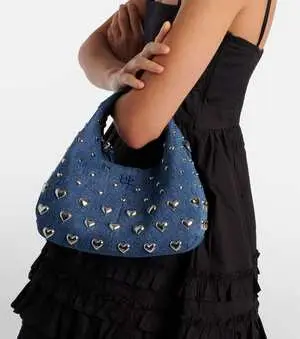 GANNI Mini Studded Denim Top Handle Bag