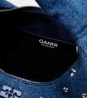 GANNI Mini Studded Denim Top Handle Bag
