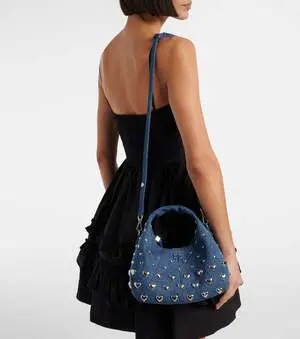 GANNI Mini Studded Denim Top Handle Bag