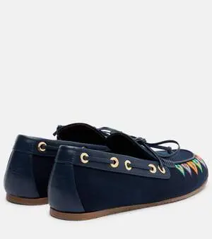 Etro Embroidered Canvas Boat Shoes - Blue