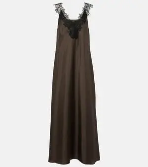 RÓHE Lace-trimmed Silk Maxi Dress - Brown