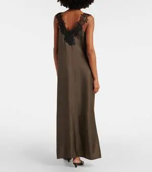 RÓHE Lace-trimmed Silk Maxi Dress - Brown