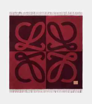 Loewe Anagram Fringed Wool And Cashmere Blanket - Burgundy