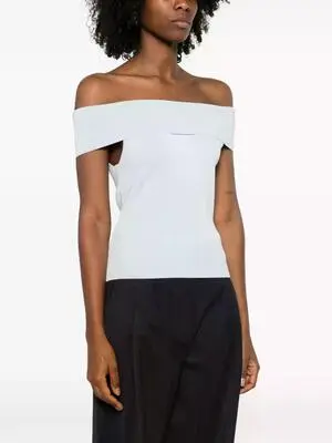 Maje Off-shoulder Ribbed Knit Top - Blue