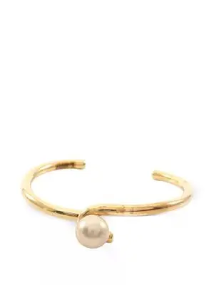 Celine 2010s Knot-detail Faux-pearl Bangle - Gold