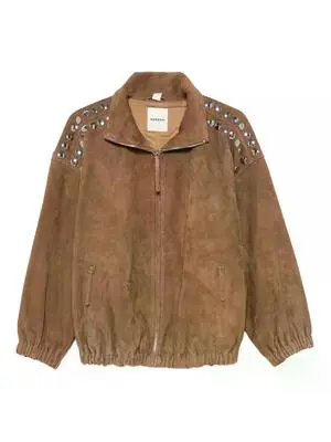 Sandro Studded Zip-up Jacket - Brown