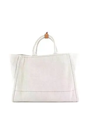 Prada Logo Linen Blend Large Tote Bag