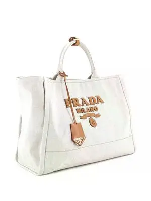 Prada Logo Linen Blend Large Tote Bag